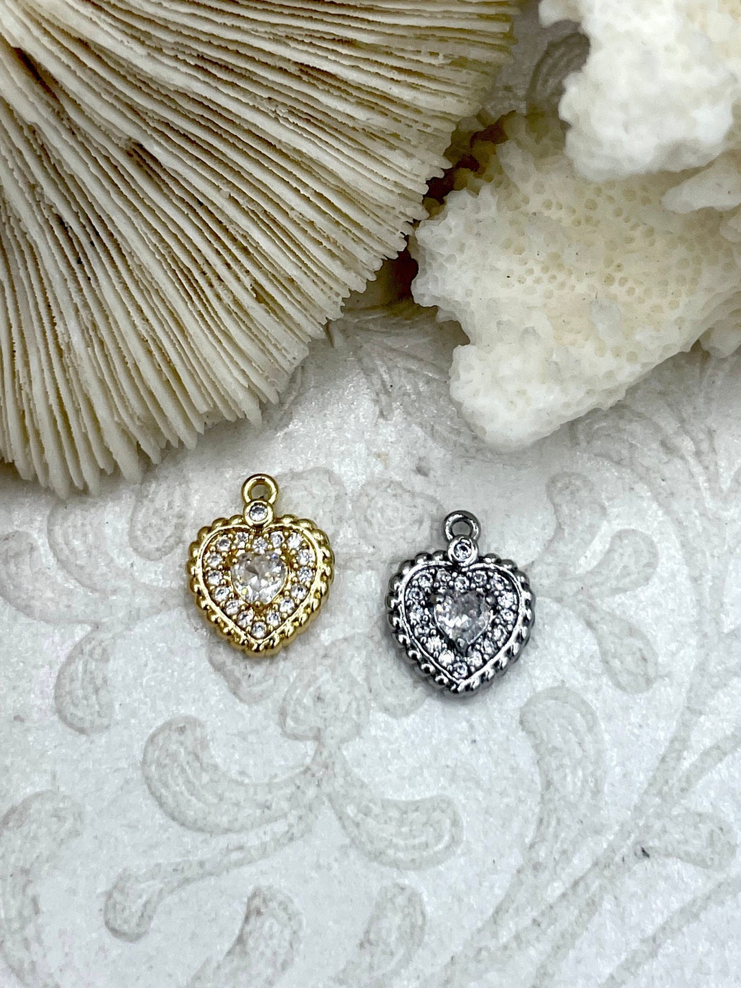 Heart Shaped Pendants With CZ, Gold or Silver Charms With Cubic ...