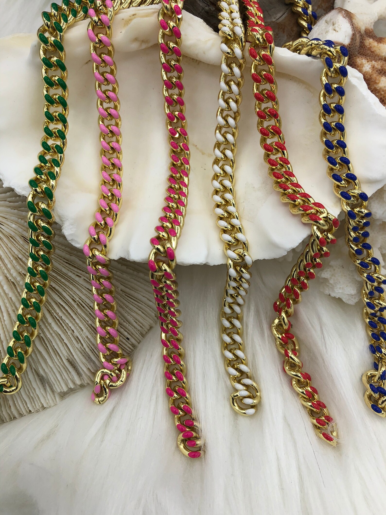 Enamel Plated Colored Curb Chain 8mm Colorful Chain Chunky | Etsy