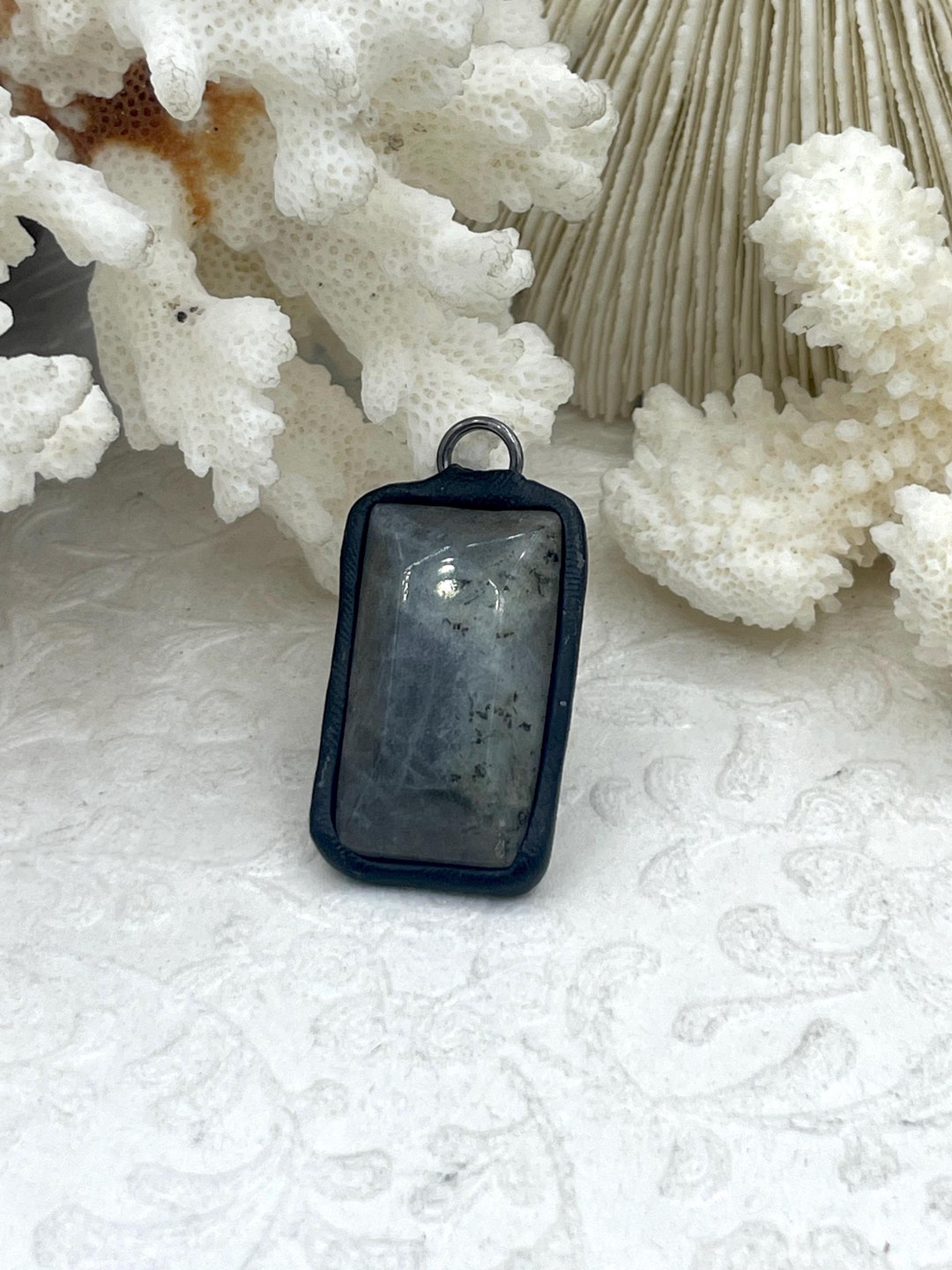 Soldered Natural Labradorite Stone Pendants, Rectangle Stone Pendants ...