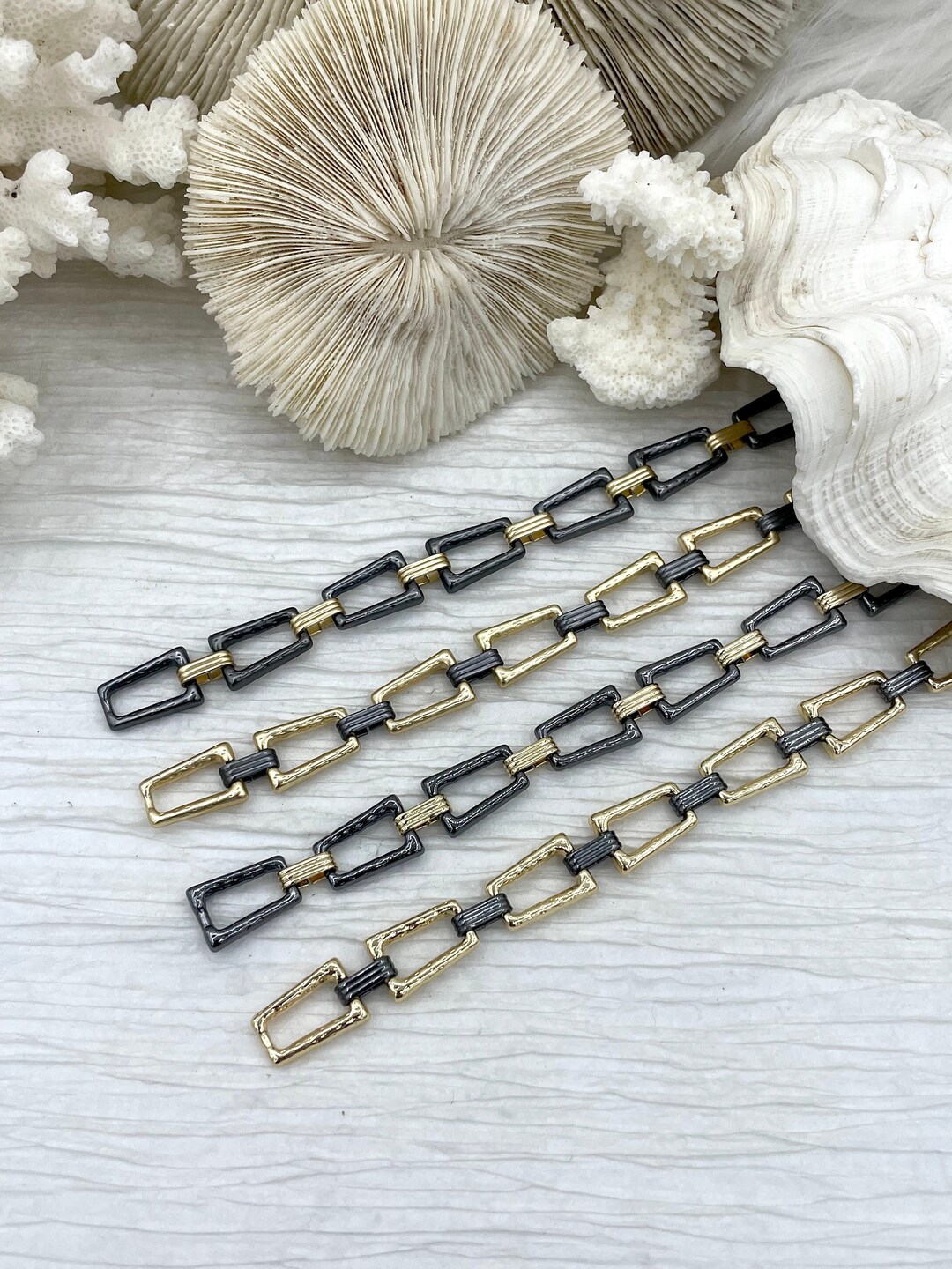 Mixed Metal Textured Cable Chain, by the Foot. Lg Link 16mm X 11mm Sm ...