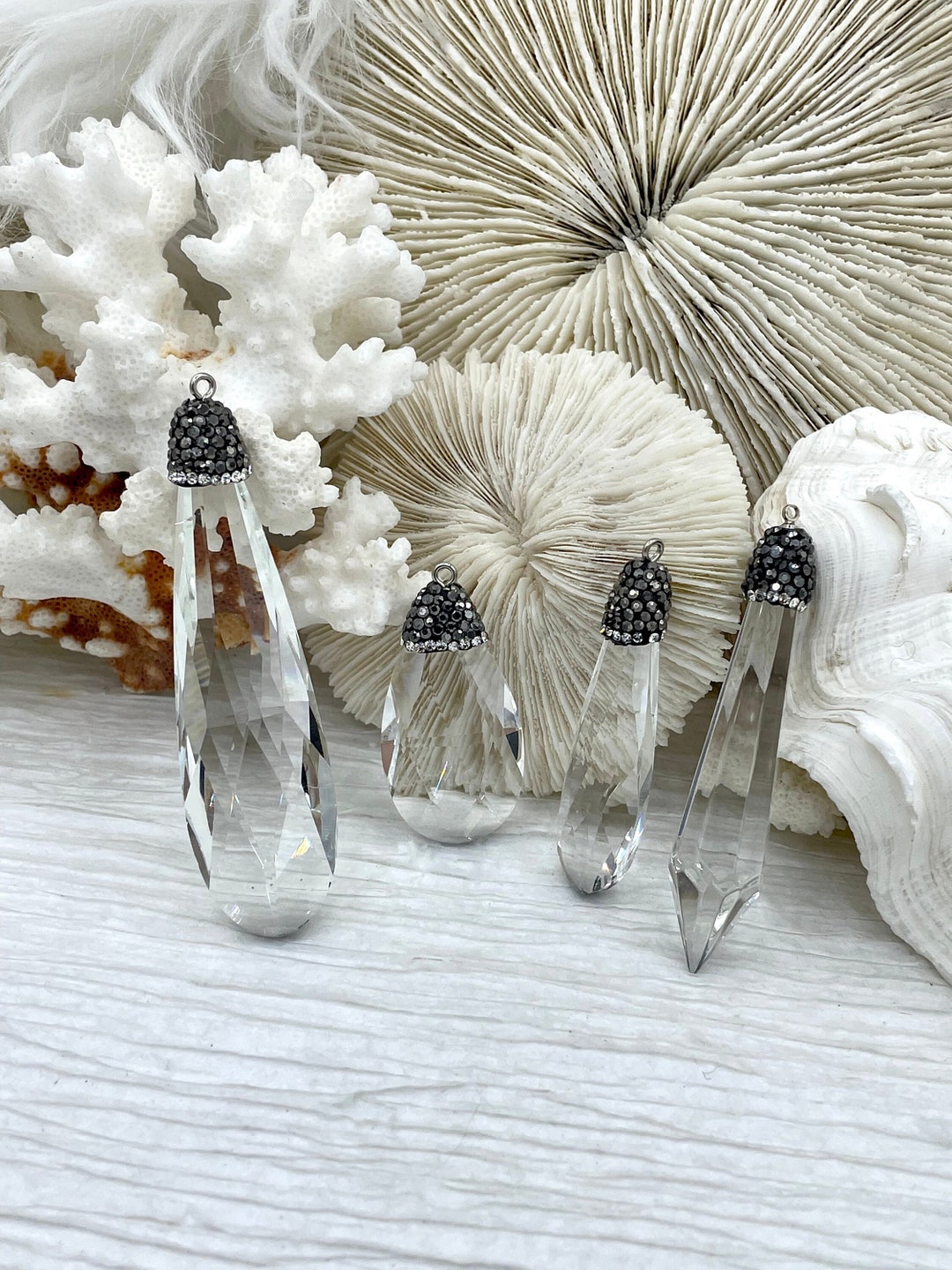 Clear Crystal Pendants and Charms With Clear and Gunmetal Cubic ...