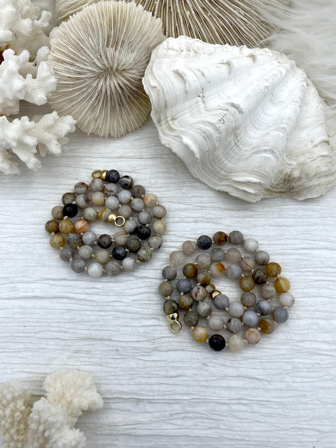 Hand Knotted Bamboo Agate, 16.5" Long,brass End Caps, Gold or Matte ...