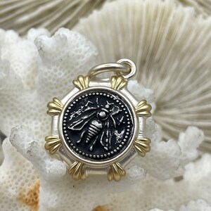 French Bee Replica Coin, Burnished Silver Bee Coin, Two Tone Bezel ...