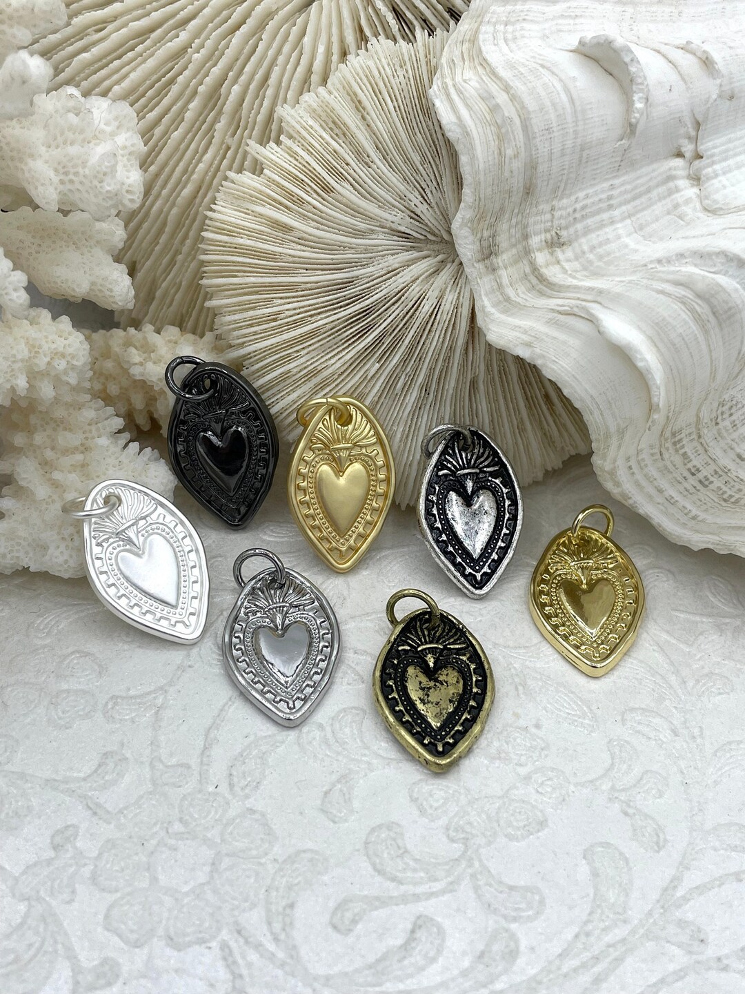 Sacred Heart Pendant, Sacred Heart Charm, Love Charm, Religious Charm 7 ...