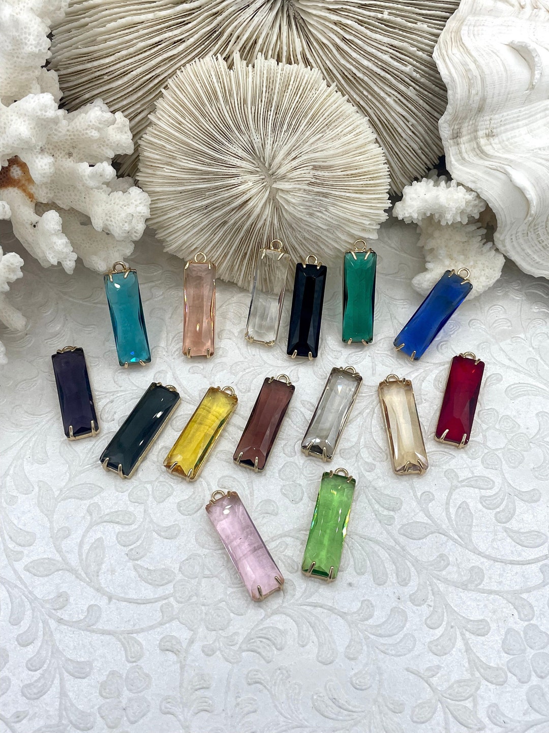 Gold Bezel Rectangle Crystal Pendants, Rectangle Gold Trimmed Pendants ...