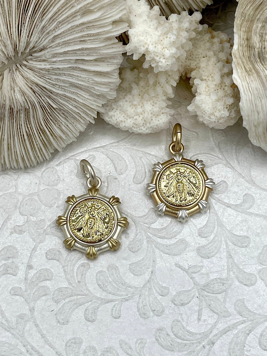 French Bee Replica Coin, Gold Bee Coin, Two Tone Bezel, Reproduction ...