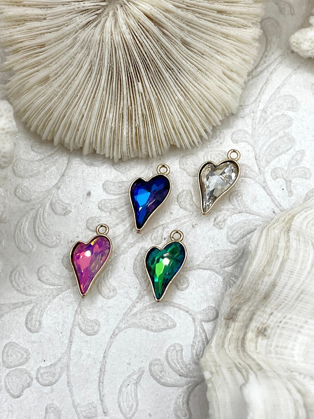 Crystal Pendants and Charms, Heart Shaped Crystals With Gold. 4 Colors ...