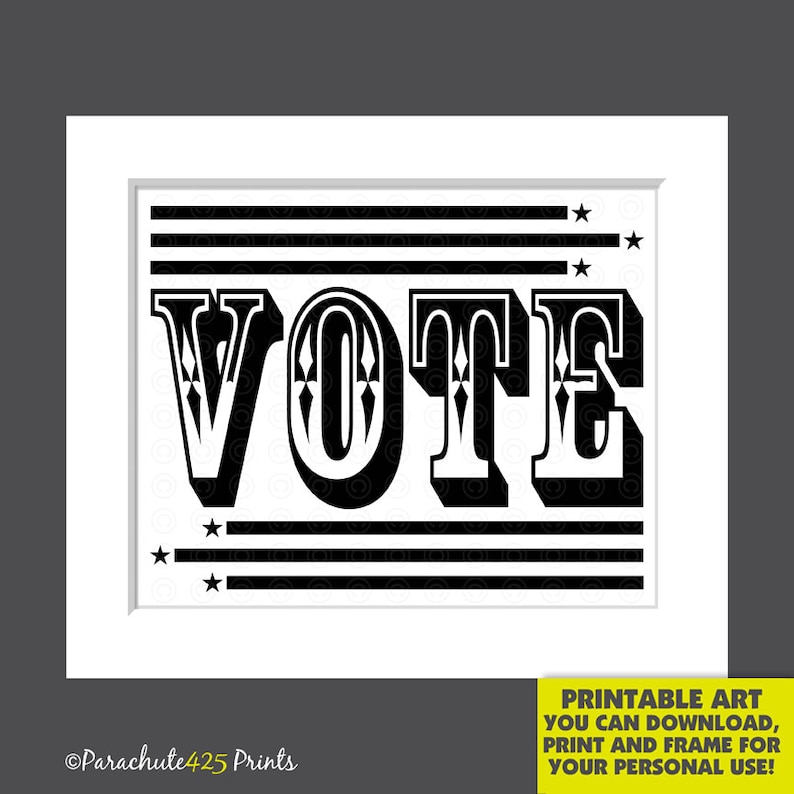 Black and White Printable VOTE Sign for Elections or Rally | Etsy