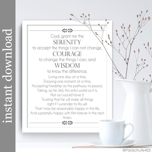 Full Serenity Prayer Printable Wall Art, Inspirational Quote for AA ...