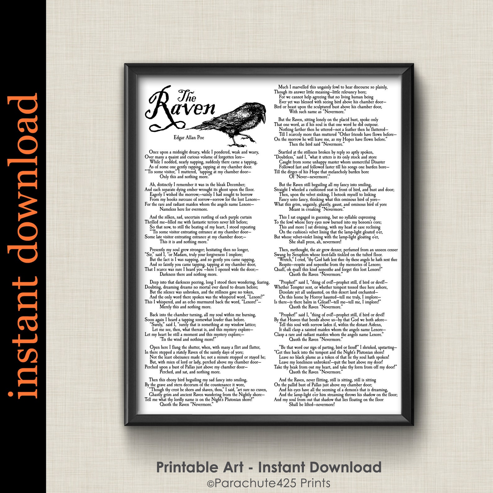 The Raven Complete Poem Printable Edgar Allan Poe Halloween - Etsy