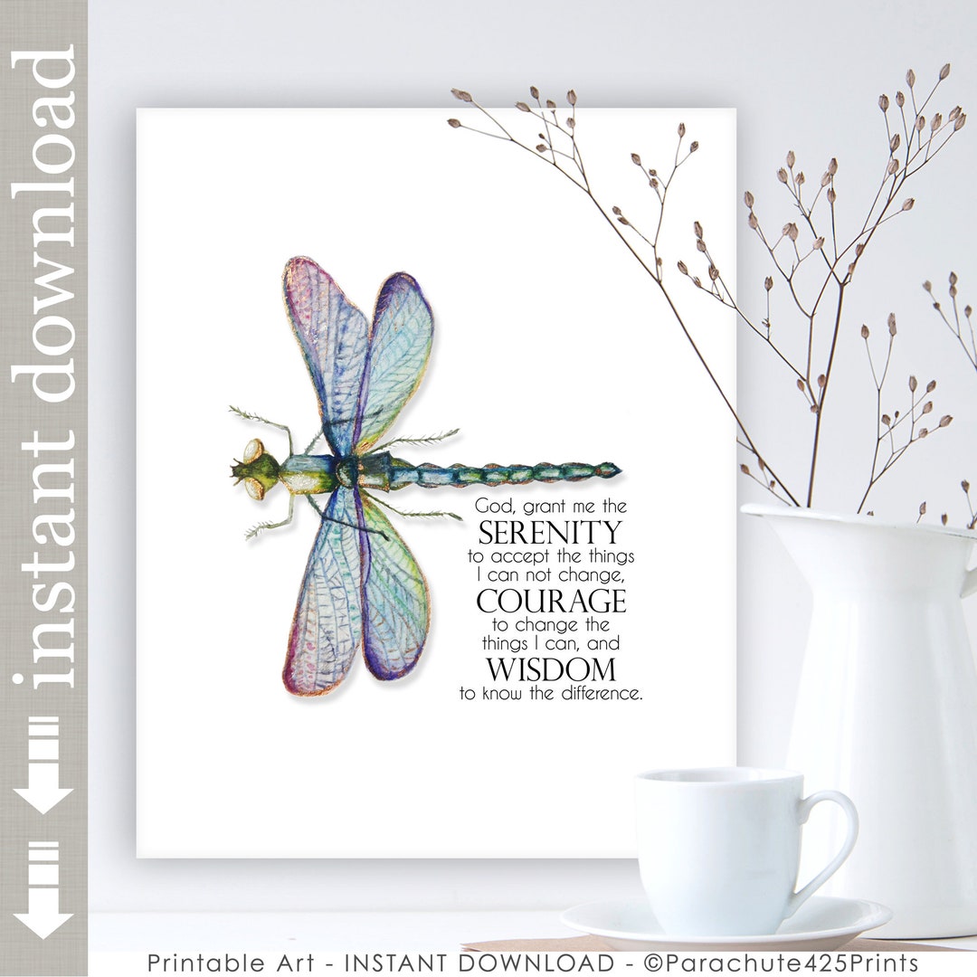 Serenity Prayer Printable Wall Art, Dragonfly Art, Inspirational AA ...