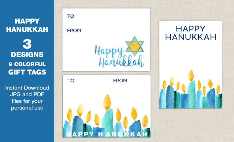 Printable Hanukkah Gift Tags Hanukkah Wrapping Instant | Etsy