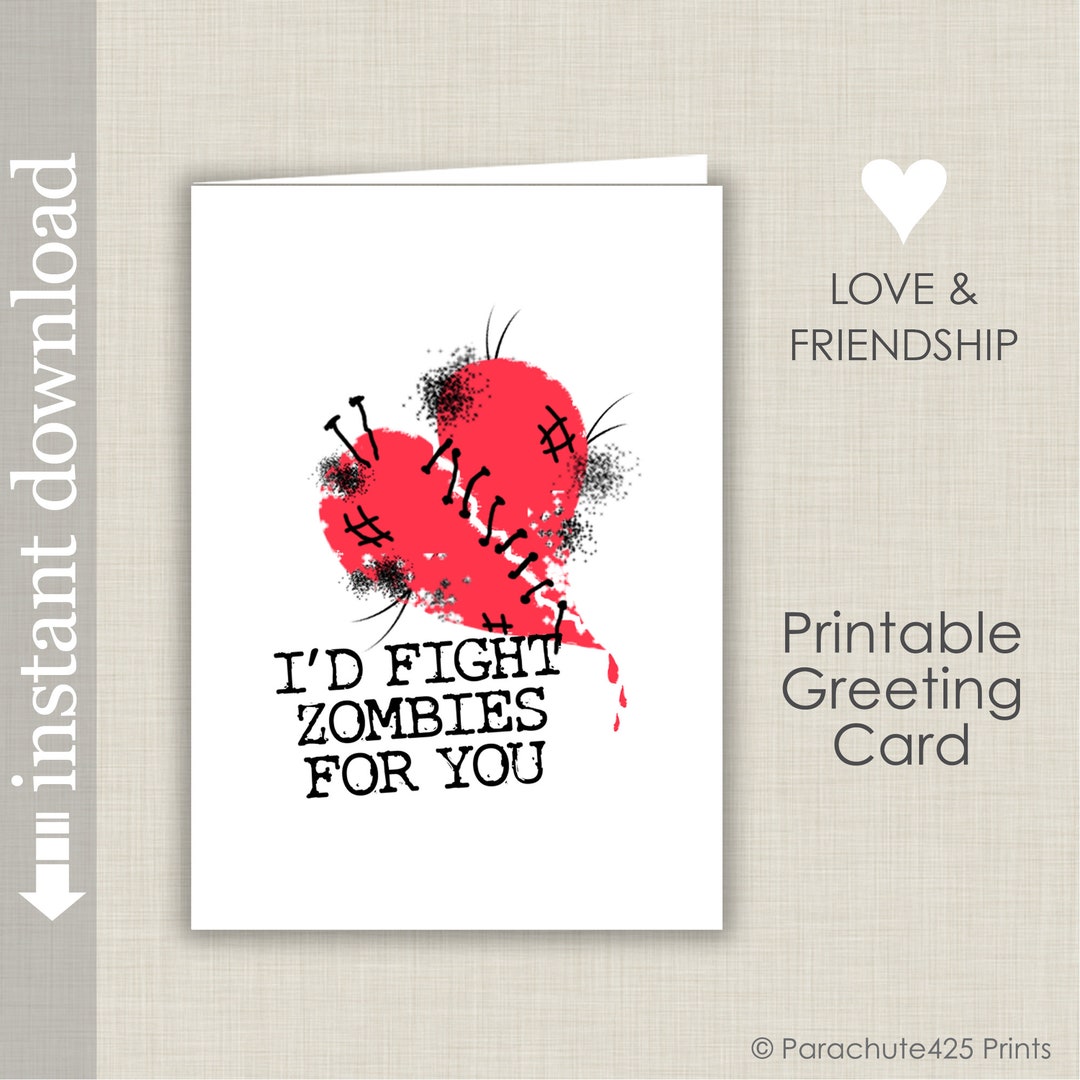 Funny Zombie Valentine Printable Card Card for Friend - Etsy