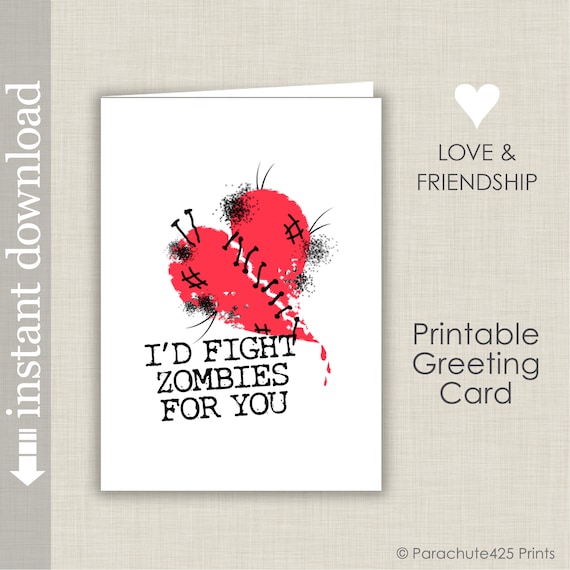 Funny Zombie Valentine Printable Card Card for Friend | Etsy