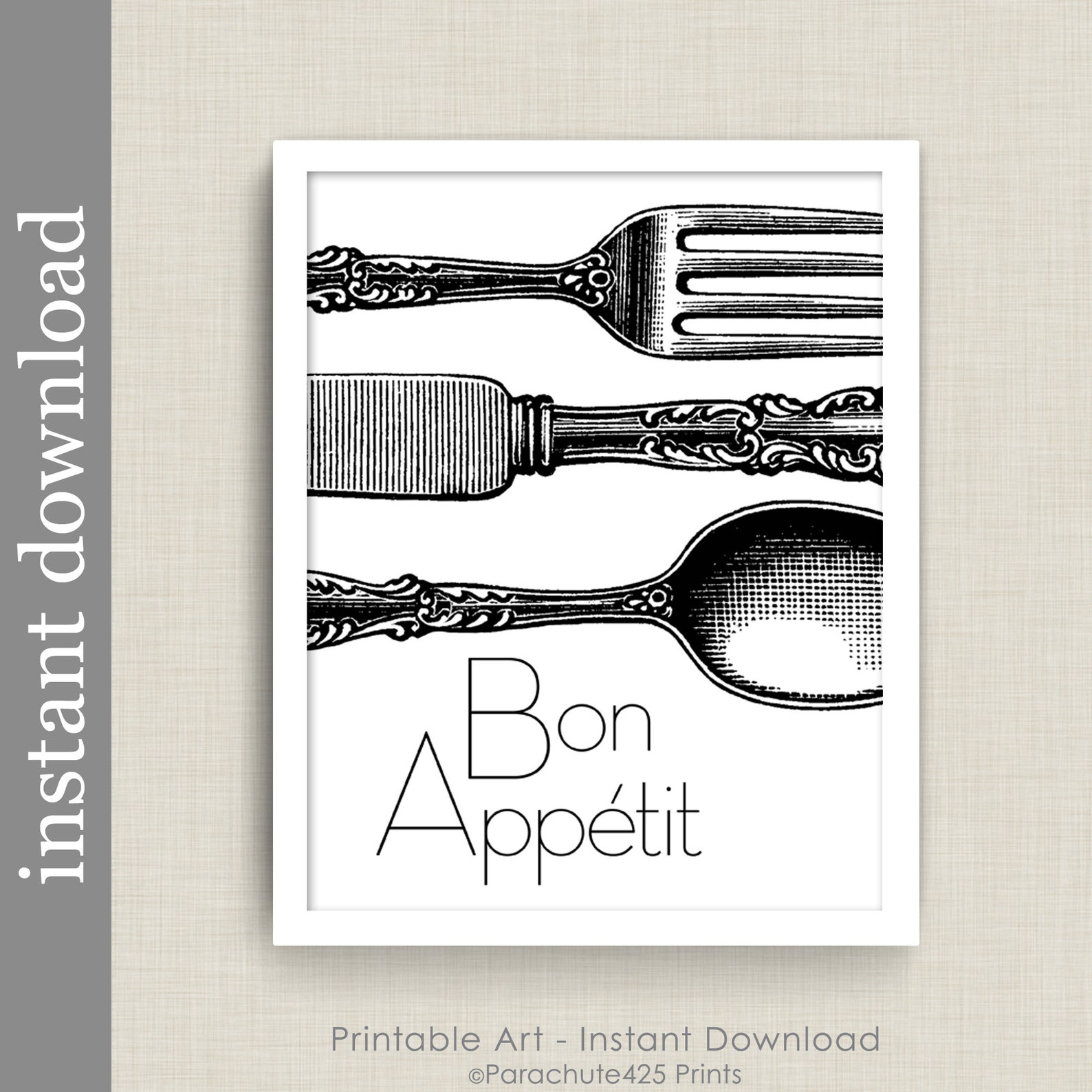 Bon Appetit Printable Black and White Kitchen or Dining Room - Etsy