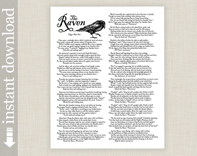 The Raven Complete Poem Printable Edgar Allan Poe Halloween - Etsy
