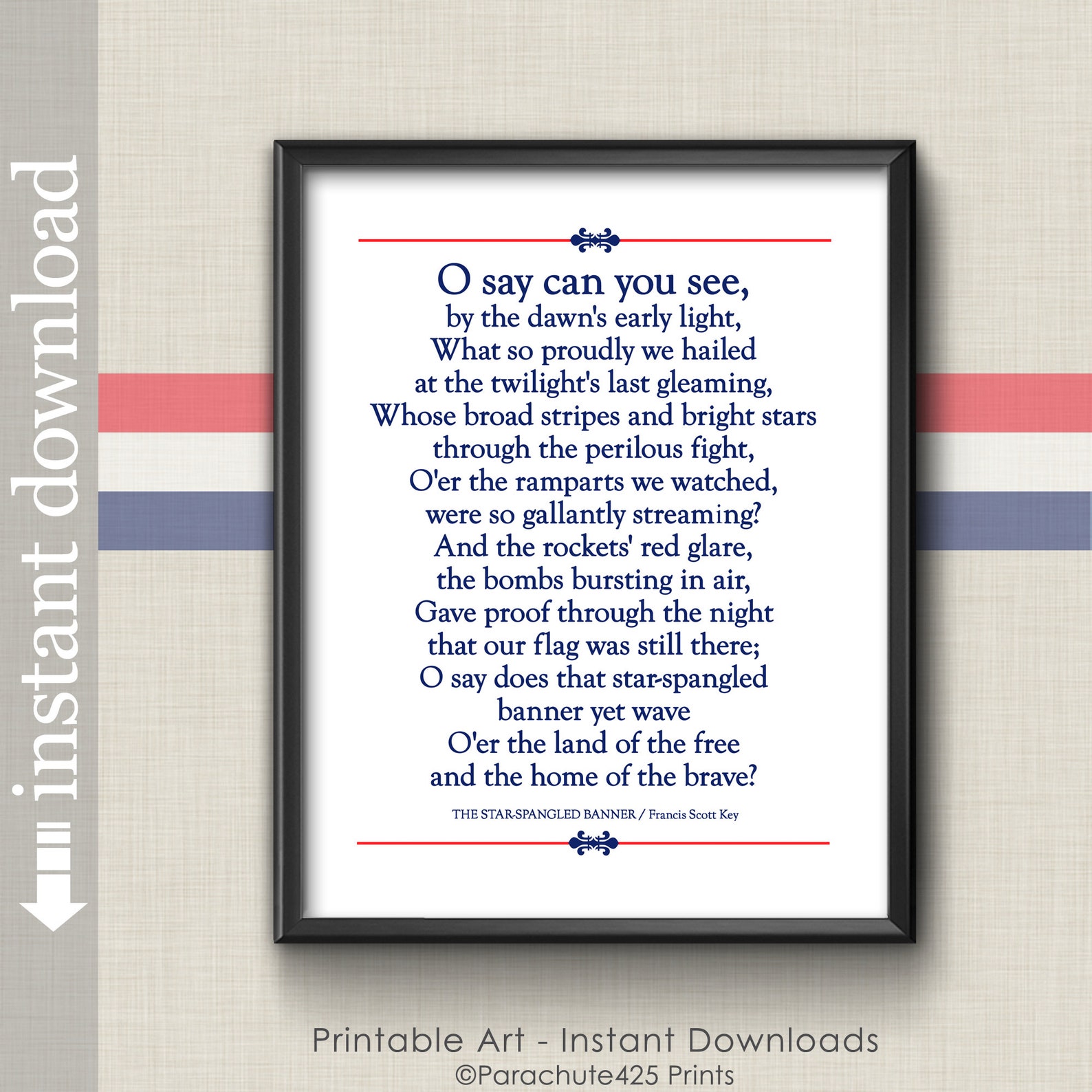 Star Spangled Banner Printable Lyrics - Etsy