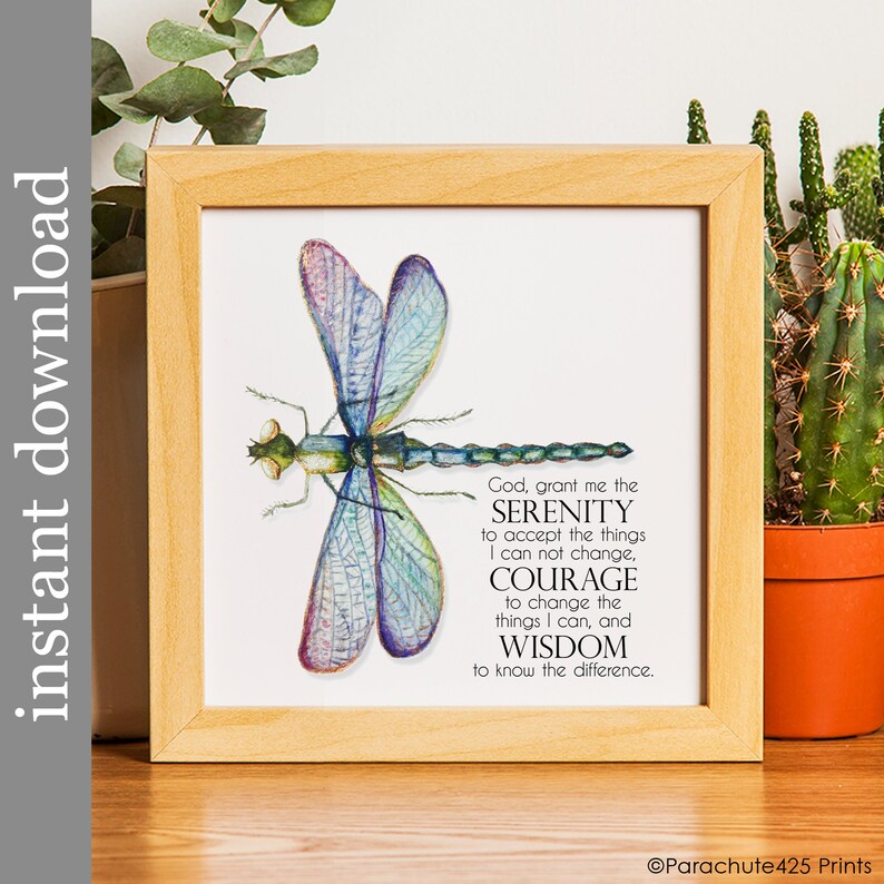 Serenity Prayer Printable Wall Art Dragonfly Art | Etsy