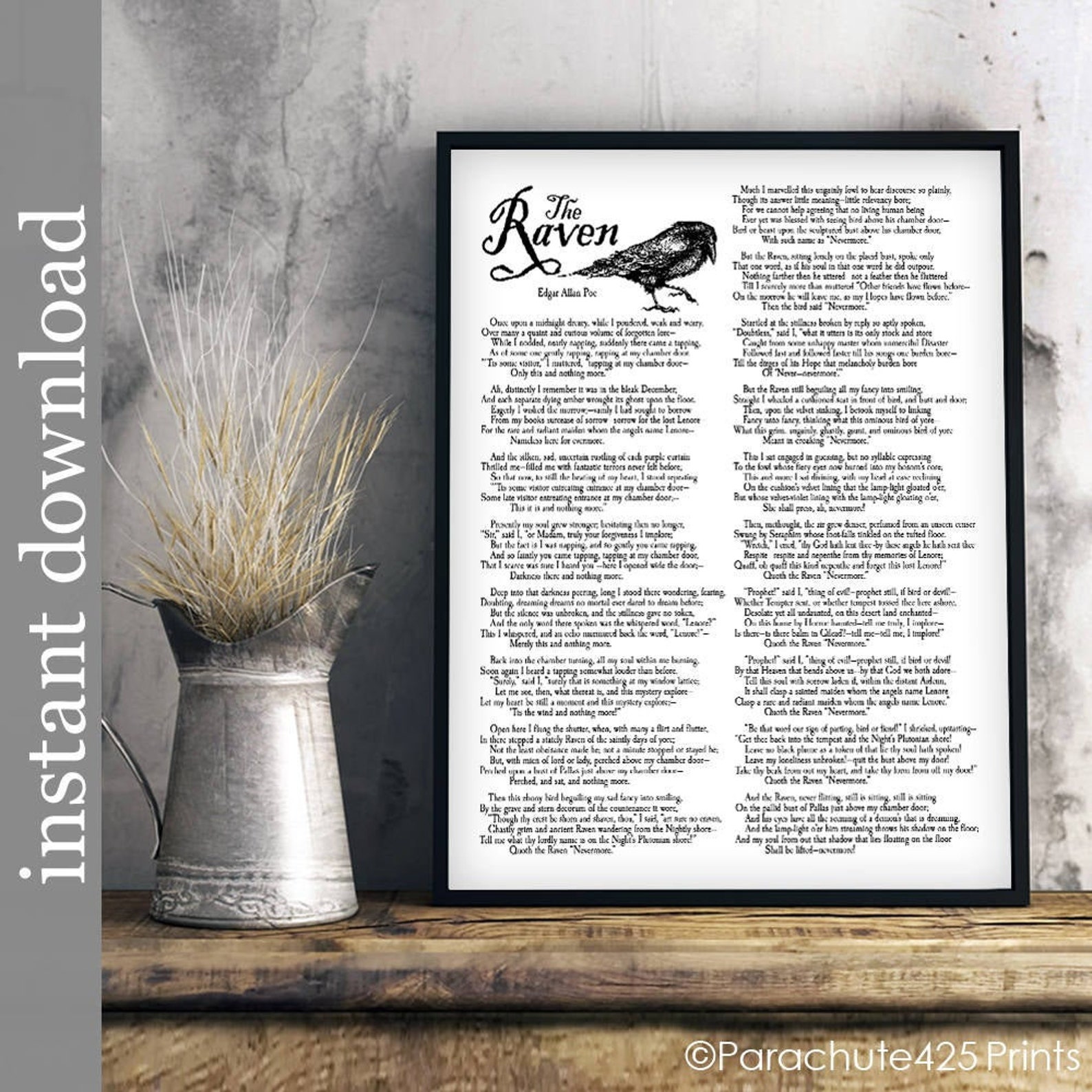 The Raven Complete Poem Printable Edgar Allan Poe Halloween - Etsy