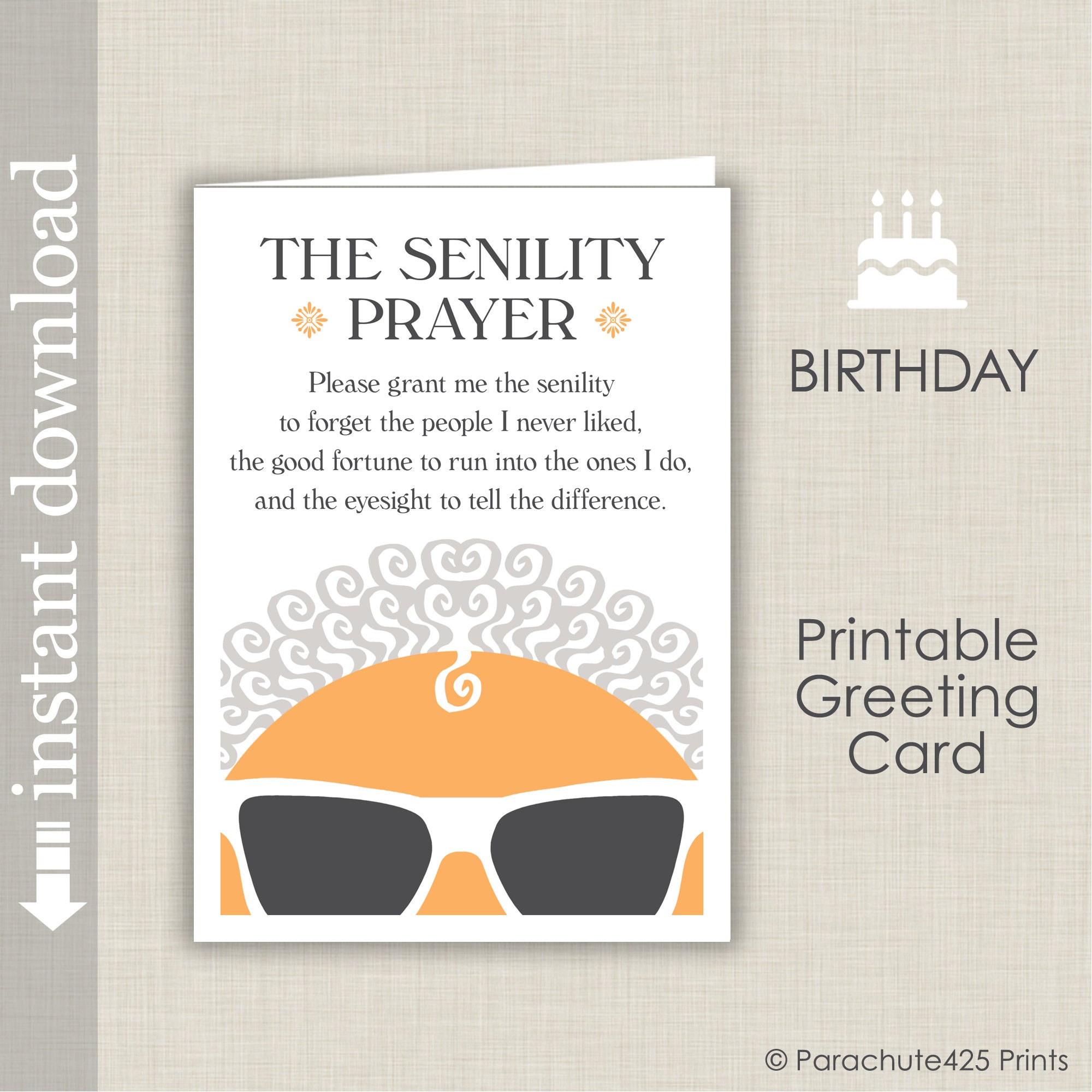 Senility Prayer Card Printable Card Birthday Card Over the - Etsy UK