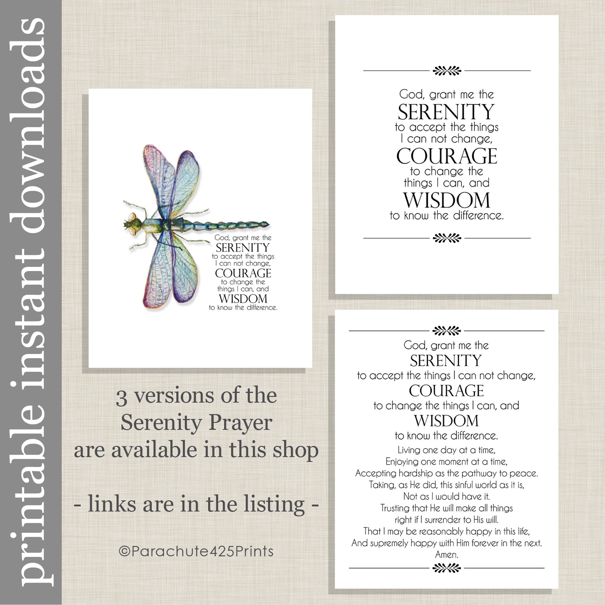 Serenity Prayer Printable Wall Art Dragonfly Art | Etsy