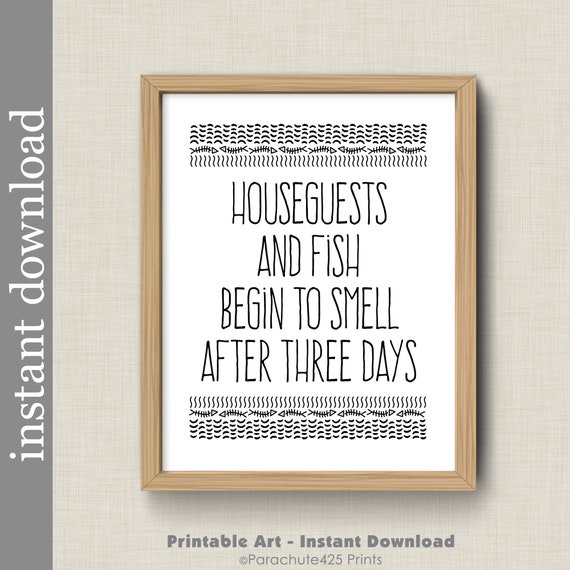 Printable Guest Room Wall Art Houseguests and Fish funny | Etsy