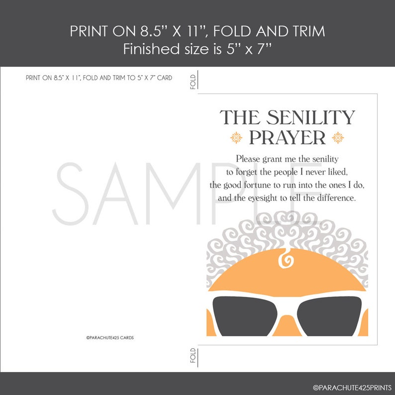 Senility Prayer Card: Funny Printable Birthday Card (digital Download ...