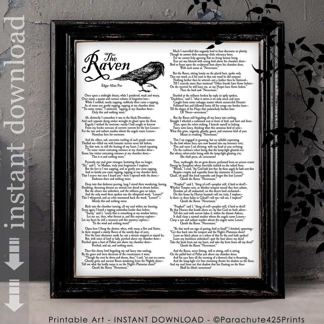 The Raven Complete Poem Printable, Edgar Allan Poe, Halloween Art ...