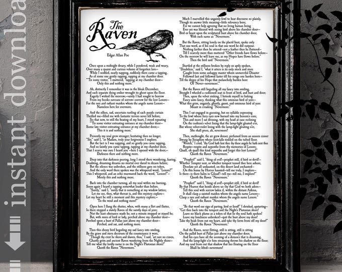 The Raven Poem Print, Edgar Allan Poe, Goth Halloween Decor (digital ...