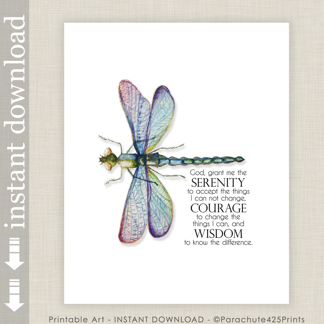 Serenity Prayer Printable Wall Art, Dragonfly Art, Inspirational AA ...