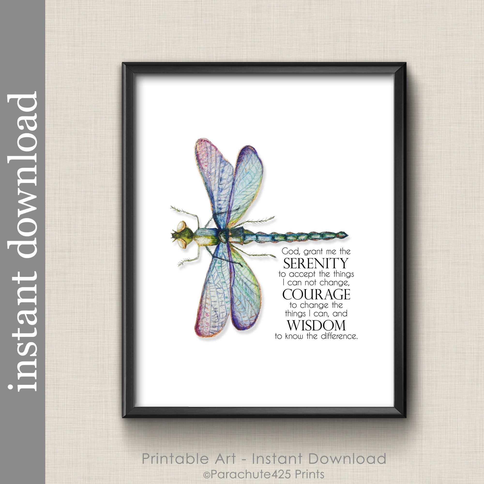Serenity Prayer Printable Wall Art Dragonfly Art | Etsy