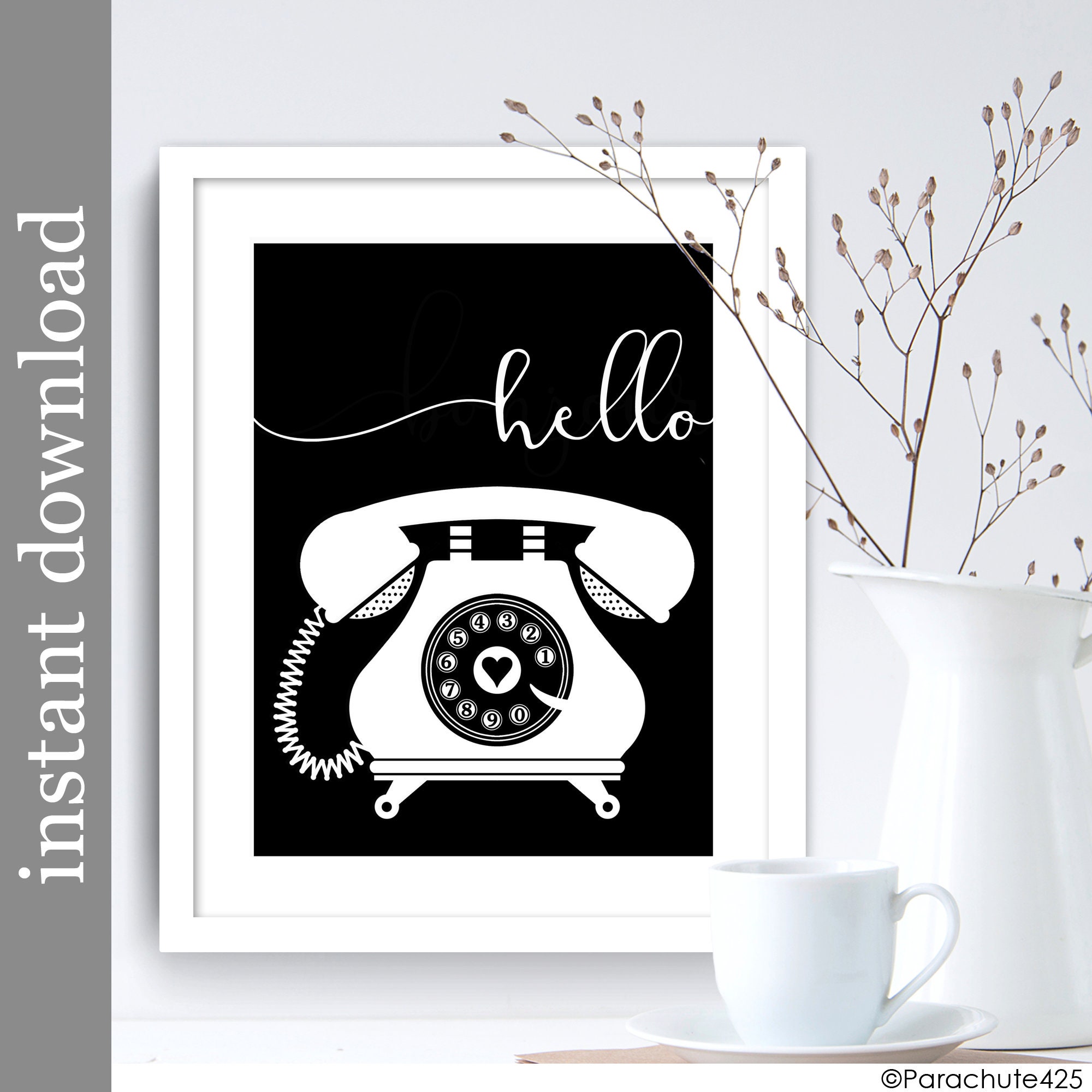Hello Printable Telephone Wall Art Vintage Phone Art for Home - Etsy