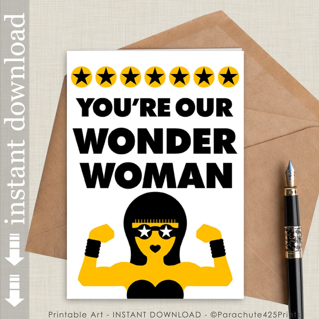 Wonder Woman Card: Printable Boss, Teacher, Volunteer Gift (digital ...
