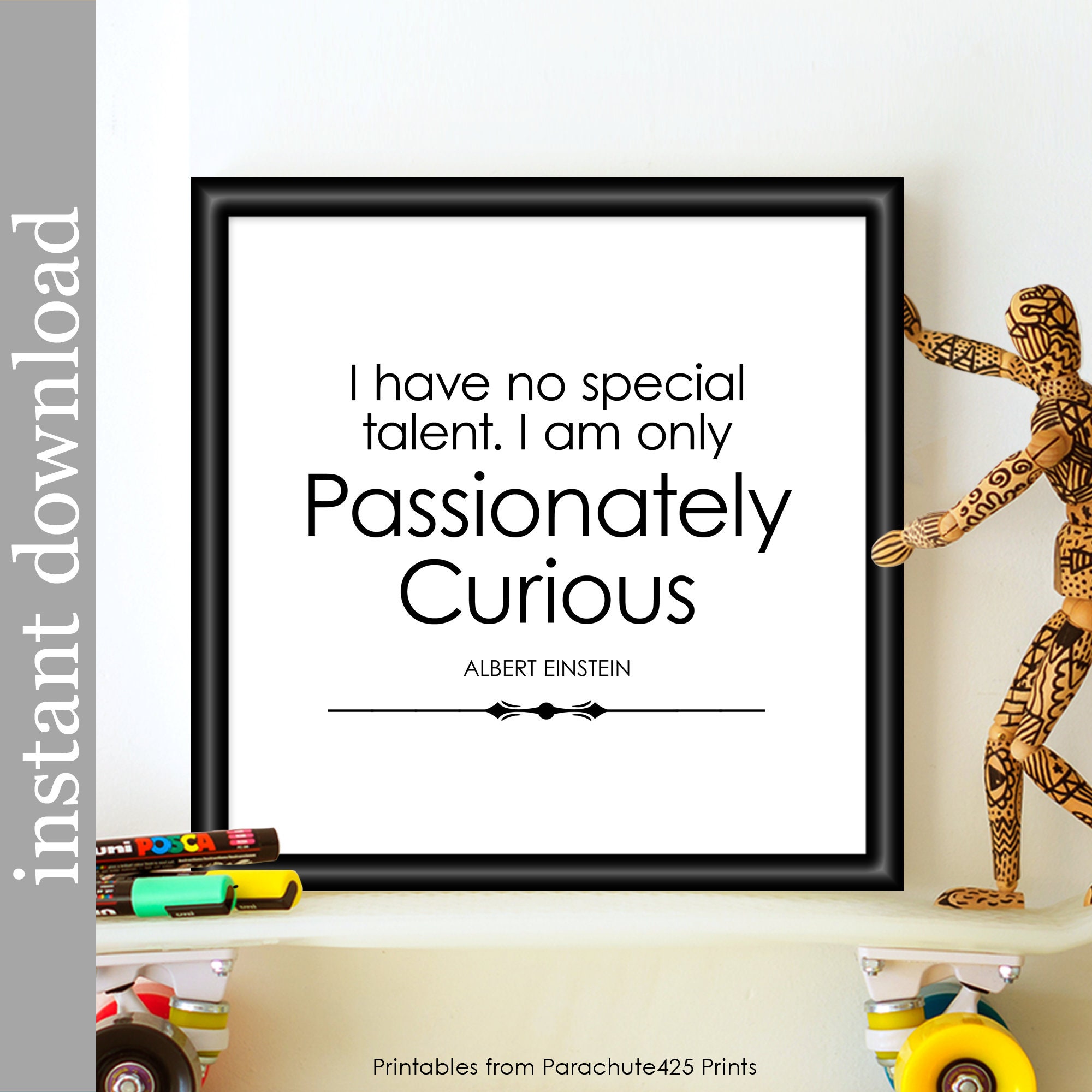 Albert Einstein Passionately Curious Printable Quote - Etsy