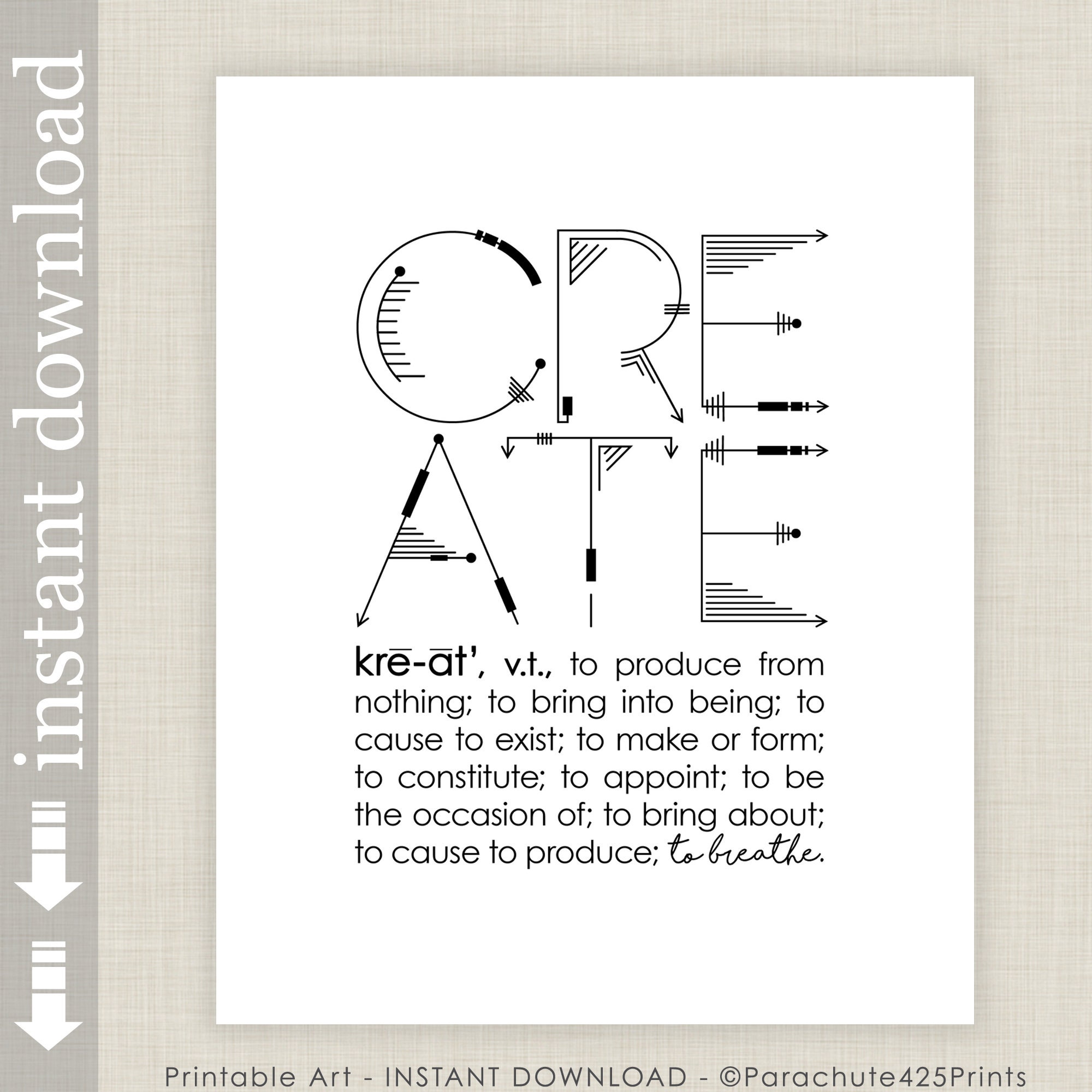 Create Definition Printable Wall Art, Gift for Artist or Writer - Etsy