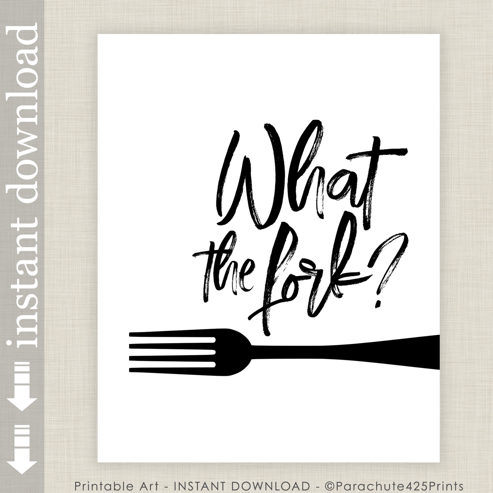 What the Fork Printable Black and White Kitchen Wall Art - Etsy