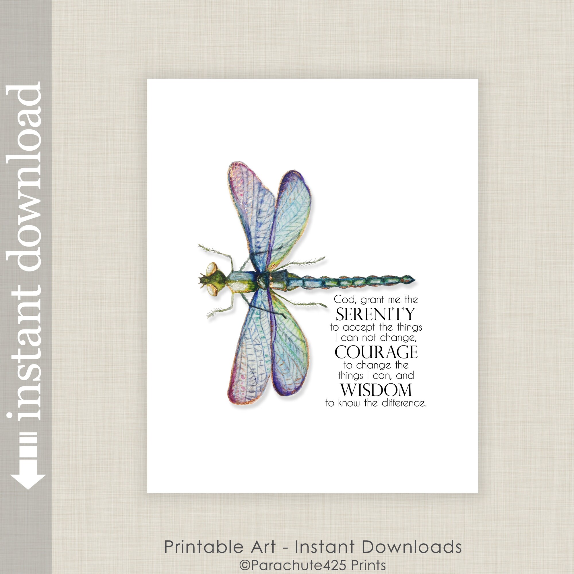Serenity Prayer Printable Wall Art Dragonfly Art | Etsy