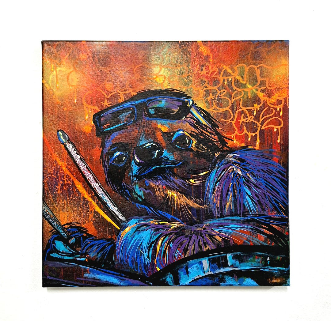 OMEGA Original Canvas "graffiti Drummer Sloth" - Etsy