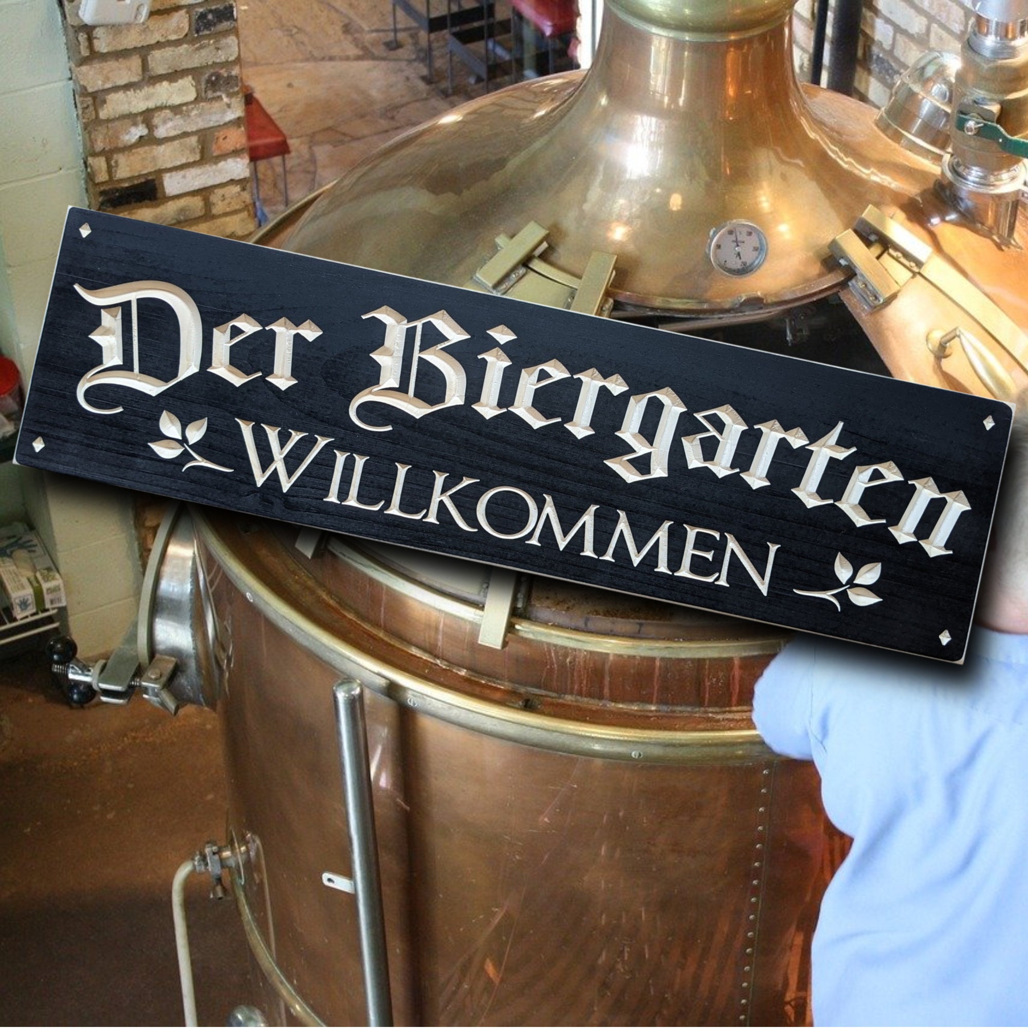 German Wood Welcome Sign, Der Biergarten Willkommen Beer Wood Sign ...