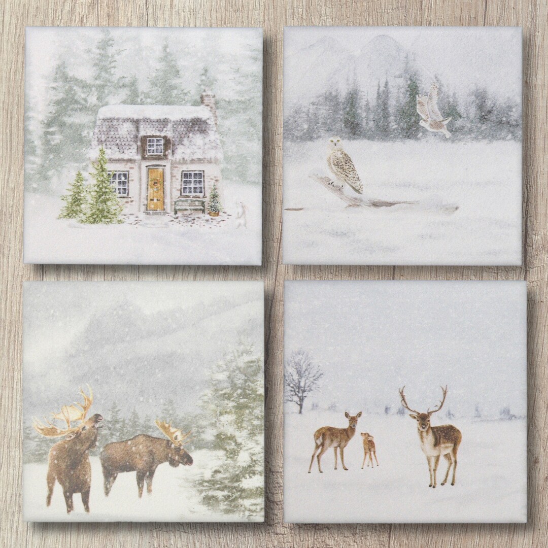 Ceramic Coasters,set of 4,winter Nature Scene,gift for Mom,housewarming ...