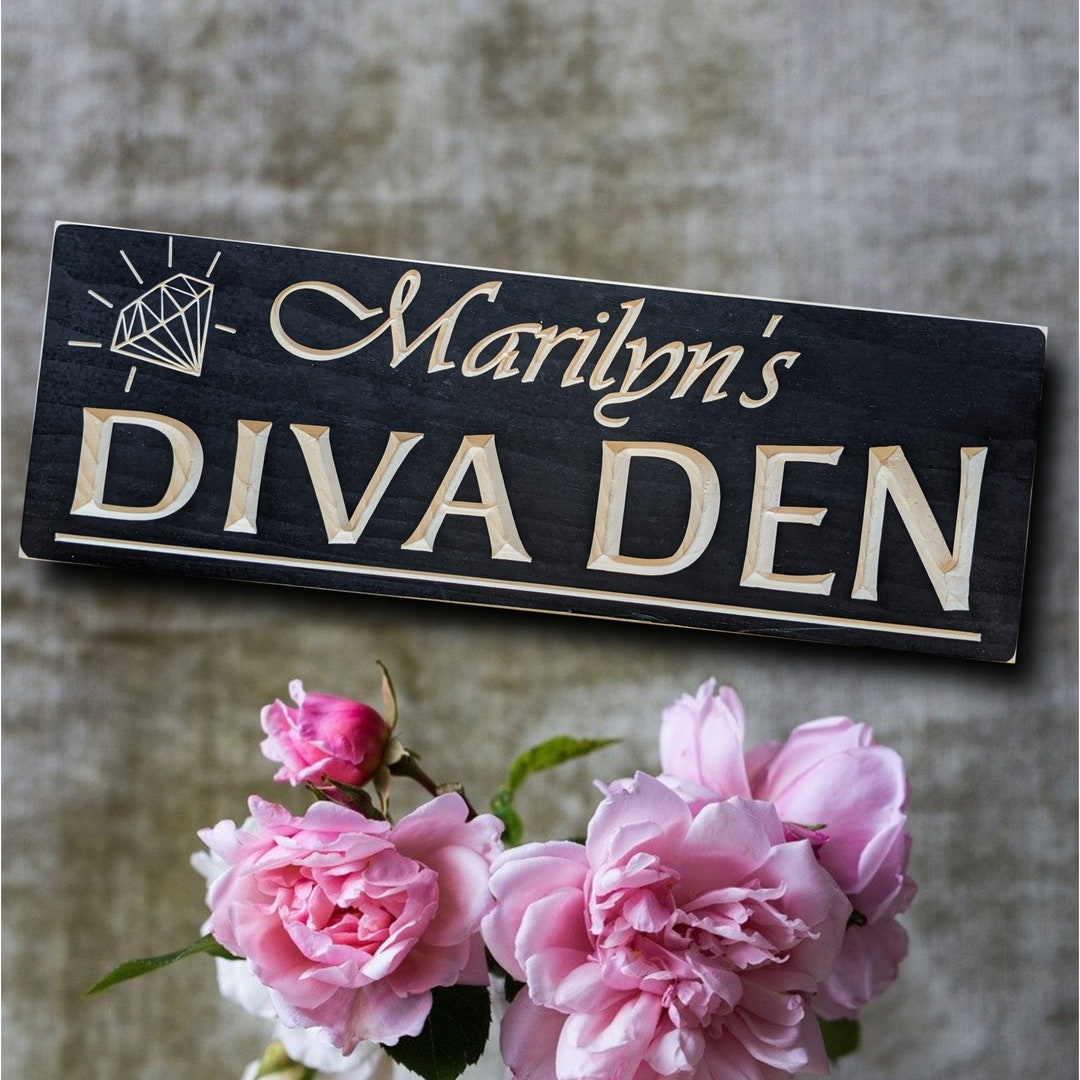 Wood Sign, Diva Den, Carved Wooden Sign, Gift for Her - Etsy