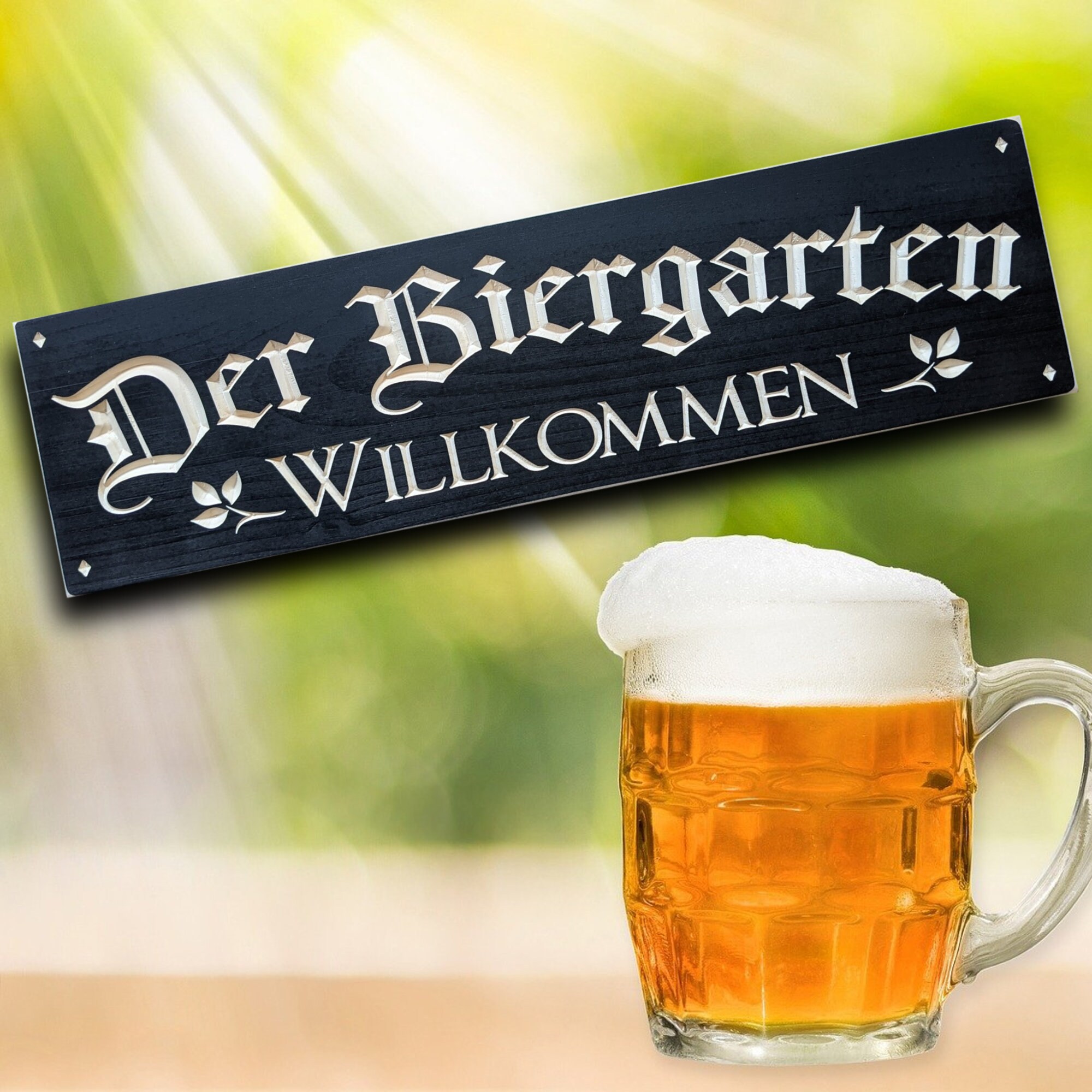 German Wood Welcome Sign, Der Biergarten Willkommen Beer Wood Sign ...