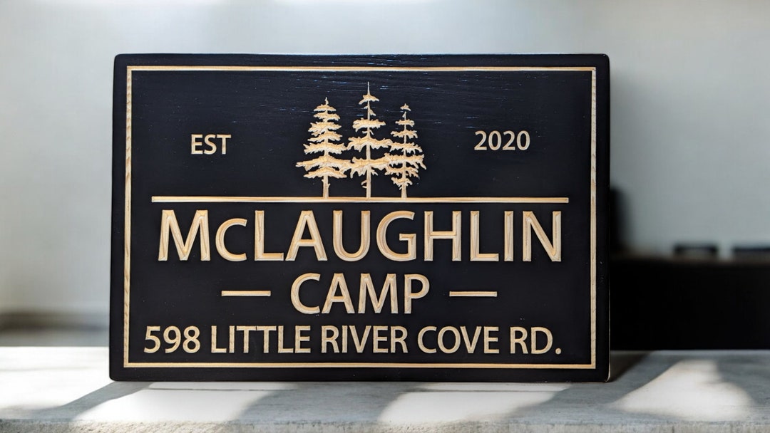 Rectangular Personalized Cottage Sign With Pine Trees, Driveway Name ...