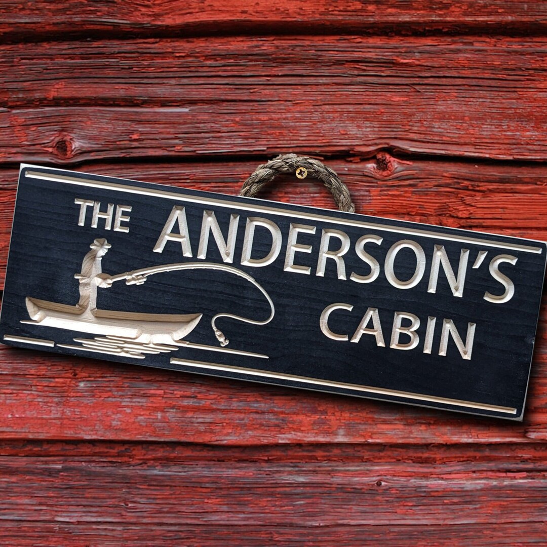 Personalized Cabin Sign With a Fisherman - Etsy