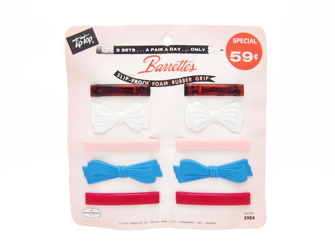 1950's TIP-TOP Vintage Hair Clips, Set of 10, Tortoiseshell/white/pink ...