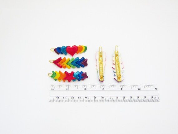 1970's vintage RAINBOW barrettes, 2" hand-painted res… - Gem