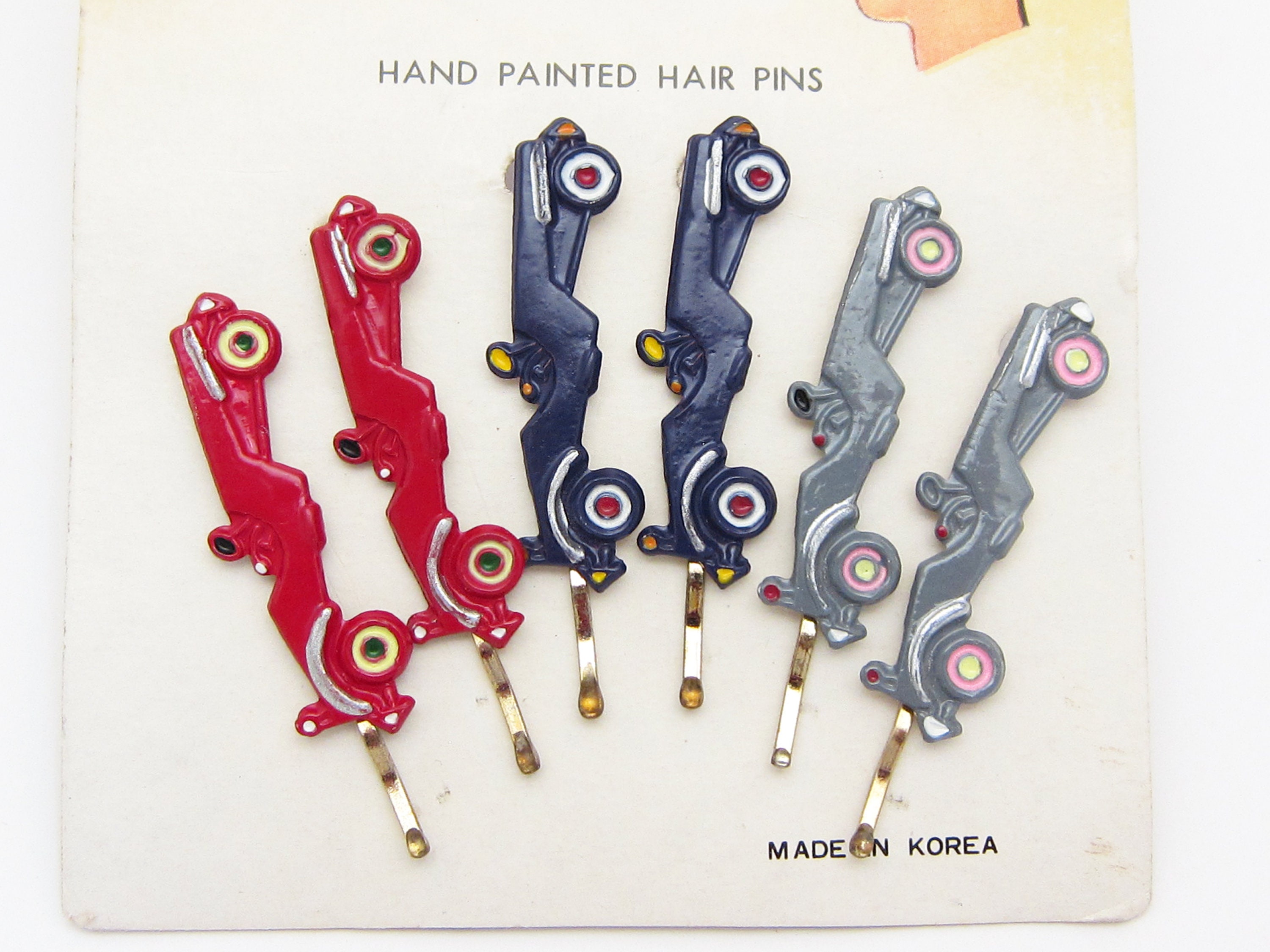 1960's Vintage Bobby Pins Set of 6 Red/purple/grey CAR | Etsy