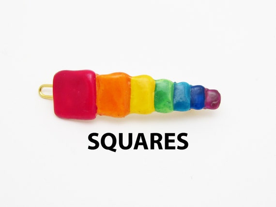 1970's vintage RAINBOW barrettes, 2" hand-painted res… - Gem