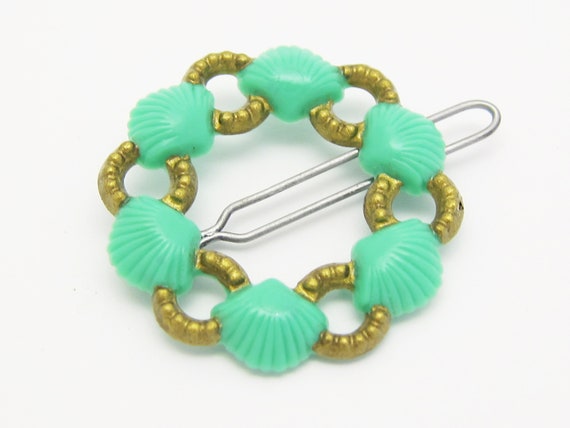 1950's TIP TOP vintage hair clip, 1.3" spring green p… - Gem