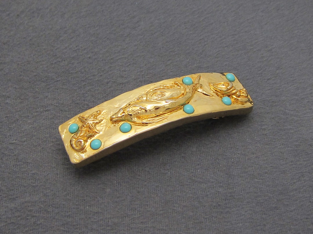 LARGE 1980's Vintage Barrette Hair Clip, Gold-plated Fish & Seashells ...